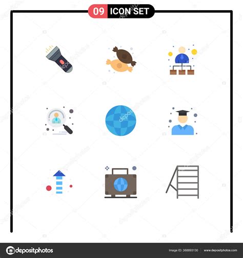 Thematic Vector Flat Colors Editable Symbols Globe Recruitment Hierarchical Network Stock Vector