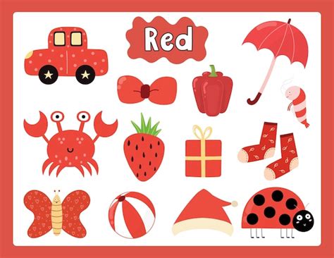 Conjunto De Objetos De Color Rojo Flashcard De Colores Primarios Con