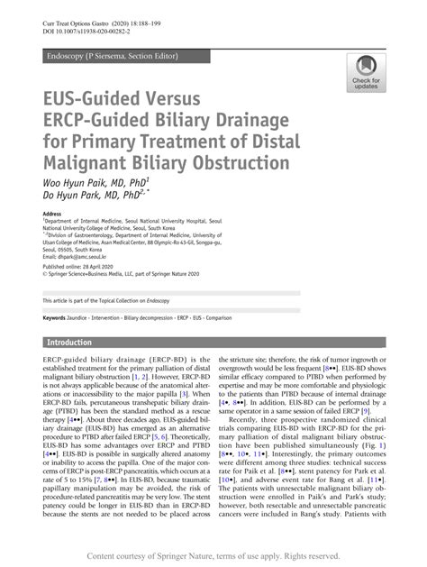 Eus Guided Versus Ercp Guided Biliary Drainage For Primary Treatment Of Distal Malignant Biliary