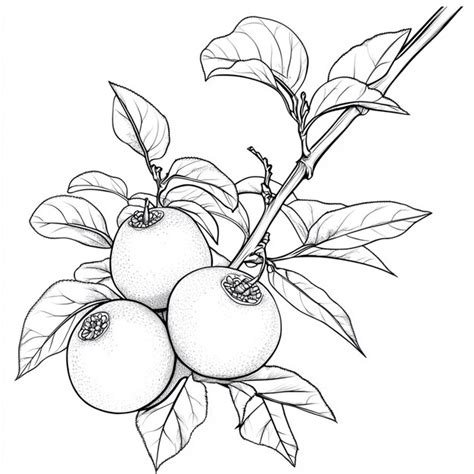 A Drawing Of A Tree With Fruit And Leaves Premium AI Generated Image