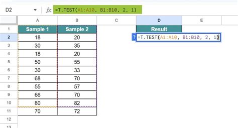 T Test In Google Sheets Definition Formula How To Use