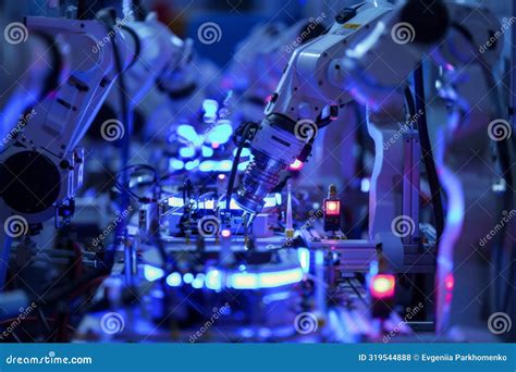 Advanced Robotics And Automation On Modern Manufacturing Assembly Line Stock Image