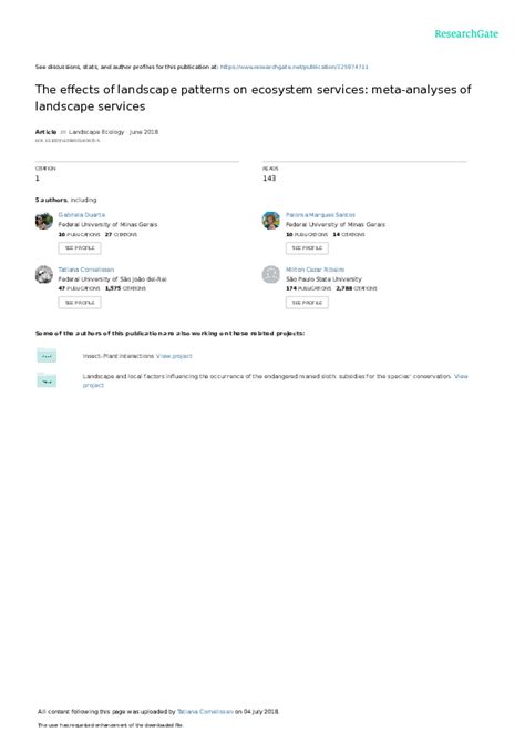 Pdf The Effects Of Landscape Patterns On Ecosystem Services Meta Analyses Of Landscape Services
