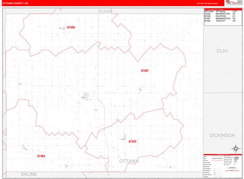 Ottawa County Ks Zip Code Wall Map Red Line Style By Marketmaps