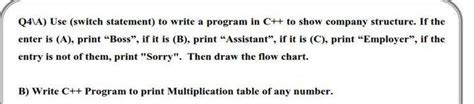 solved q4 a use switch statement to write a program in