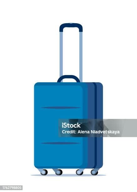 파란색 바퀴가 달린 여행용 가방 플라스틱 여행 가방 벡터 일러스트 레이 션입니다 바퀴 달린 여행 가방에 대한 스톡 벡터 아트 및 기타 이미지 바퀴 달린 여행 가방