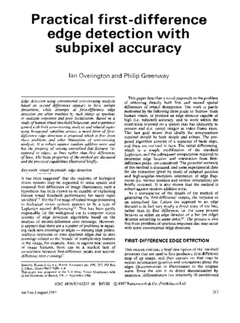Pdf Practical First Difference Edge Detection With Subpixel Accuracy