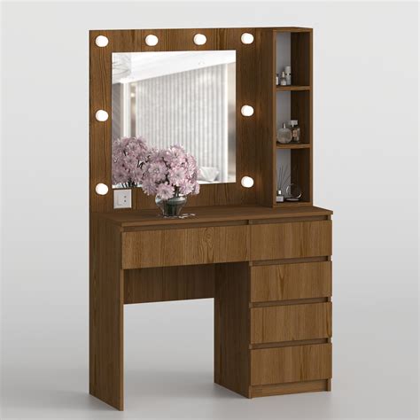 ᐉ Туалетний столик з квадратним дзеркалом 1600х1000х400 мм Білий Дуб Родос темний 10916875