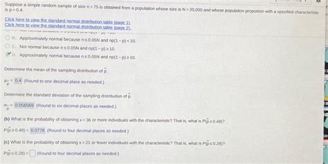 solved suppose a simple random sample of size n 75 is
