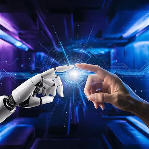 Artificial Intelligence Machine Learning Robotic And Human Touch On A Big Data Network Stock