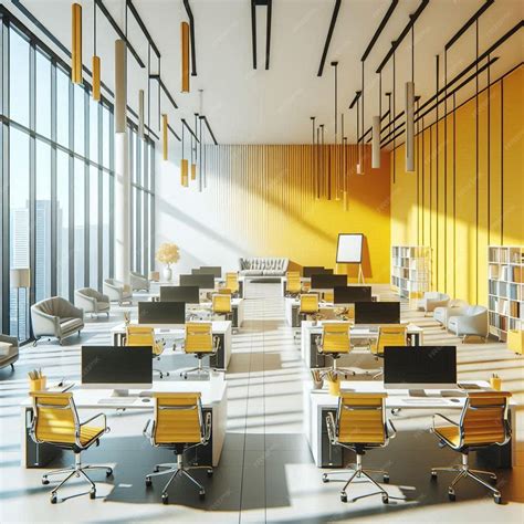 Clean Modern Office Room Design With Vibrant Wall Color With Separate Desk Premium Ai