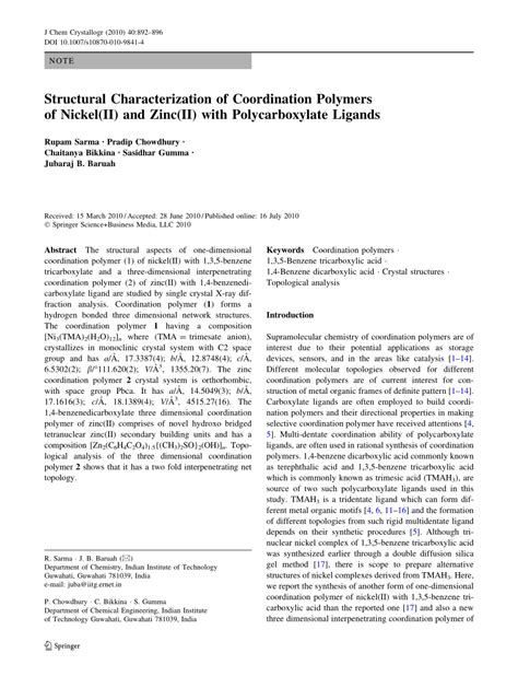 Pdf Structural Characterization Of Coordination Polymers Of Nickelii