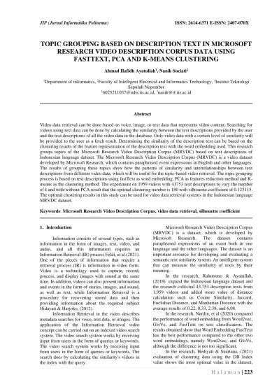 View Of Topic Grouping Based On Description Text In Microsoft Research