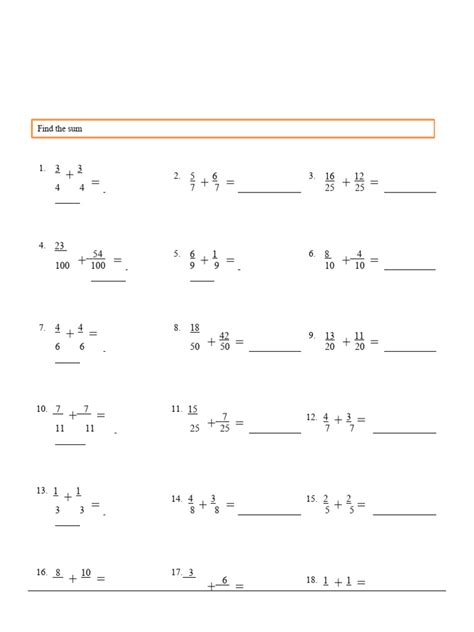 Grade 6 Adding Fractions Like Denominators A Pdf Mathematical Objects Algebra