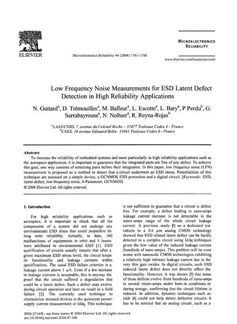 Pdf Low Frequency Noise Measurements For Esd Latent Defect Detection In High Reliability