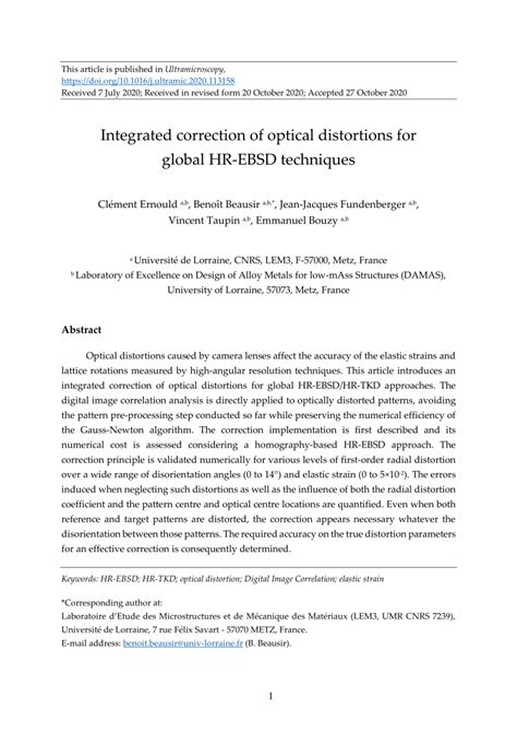 Pdf Integrated Correction Of Optical Distortions For Global Hr Ebsd Techniques