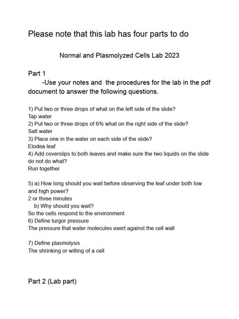 Normal And Plasmolyzed Cells Lab 2024 Pdf