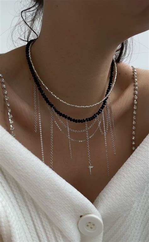 чёрное колье с цепочками Инструкции по изготовлению украшений своими руками Бижутерия Схема