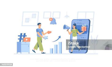 소셜 미디어 마케팅 Smm 개념 디지털 커뮤니케이션 소셜 네트워크를 통해 브랜드 상품 서비스를 홍보하기위한 광고 전략 배너 웹 사이트에 대 한 만화 현대 평면 벡터 그림