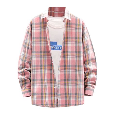 Fartey Plus Size Plaid Tops For Men Casual Button Down Lapel Shirts