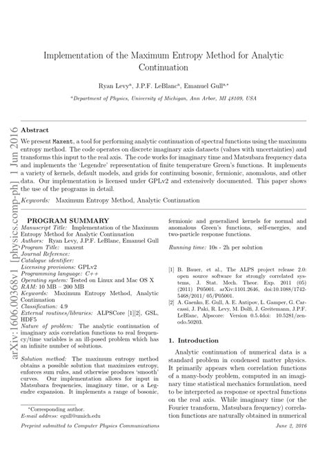 Pdf Implementation Of The Maximum Entropy Method For Analytic