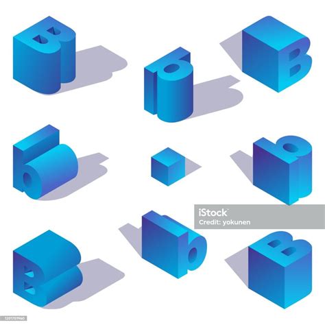 다양한 단축법에서 문자 B와 아이소 메트릭 알파벳 컬렉션 생생한 그라데이션으로 만든 파란색 3d 글꼴입니다 3차원 형태에 대한 스톡 벡터 아트 및 기타 이미지 Istock