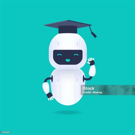 흰색 친화적 인 로봇 캐릭터 졸업 모자를 쓰고 귀여운 Ai 로봇을 졸업했습니다 기계 학습 개념 로봇에 대한 스톡 벡터 아트 및 기타 이미지 Istock