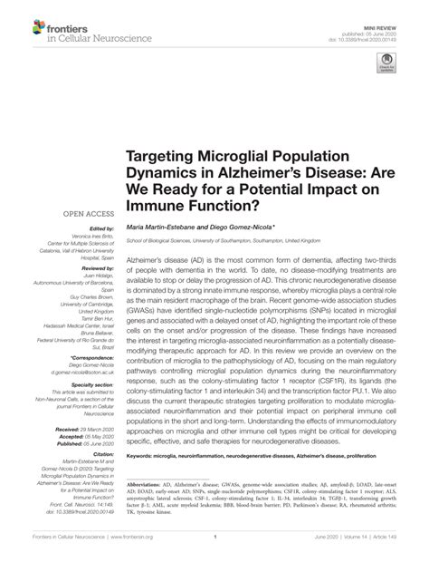 Pdf Targeting Microglial Population Dynamics In Alzheimers Disease Are We Ready For A