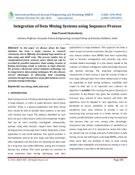 Pdf Irjet Integration Of Data Mining Systems Using Sequence Process