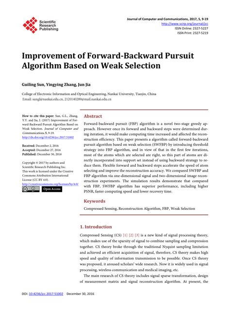 Pdf Improvement Of Forward Backward Pursuit Algorithm Based On Weak Selection
