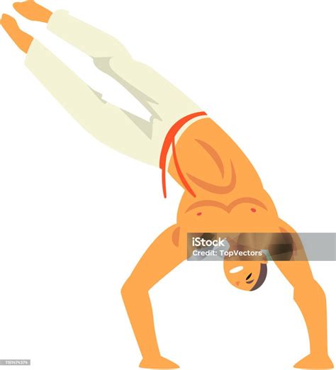 그의 손에 서 웃는 남자 카 포에 라 댄서 캐릭터 연습 운동 브라질 전국 무술 벡터 일러스트 카포에이라에 대한 스톡 벡터 아트 및 기타 이미지 Istock