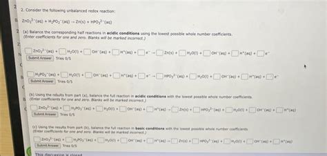 Solved 2 Consider The Following Unbalanced Redox Reaction