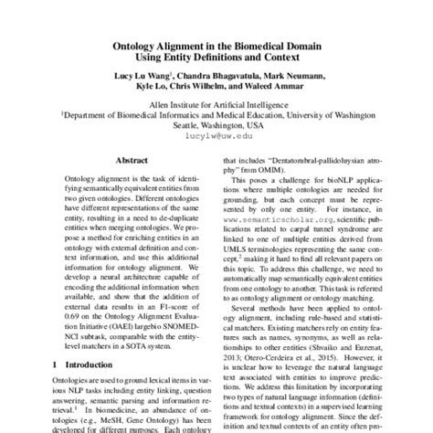 Ontology Alignment In The Biomedical Domain Using Entity Definitions And Context Acl Anthology