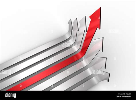 Red Arrow Pointing Up With Grey Arrows Stock Photo Alamy