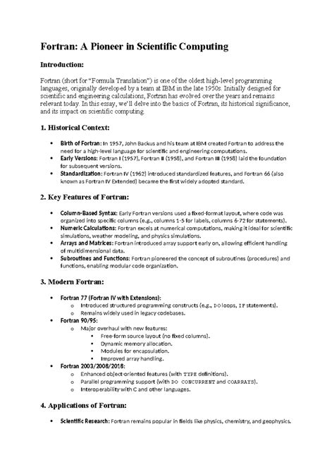 Introduction To Fortran Fortran A Pioneer In Scientific Computing Introduction Fortran
