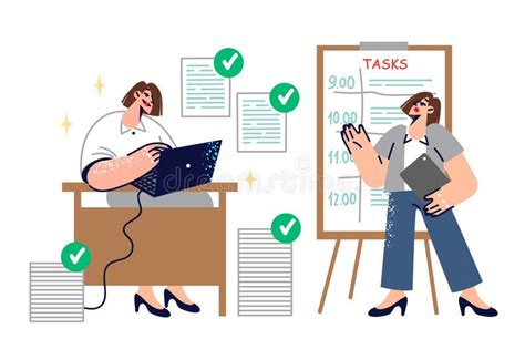 Women Use Time Management System Scheduling On Whiteboard To Increase Productivity In Office