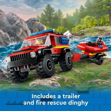 Lego 60412 City 4x4 Fire Truck With Rescue Boat Building Toy Set