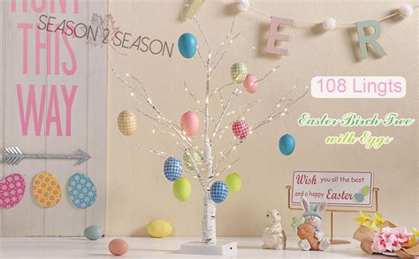 Easter Decor Easter Decorations 23 6 Lighted Birch Tree With 12pcs Colored Egg