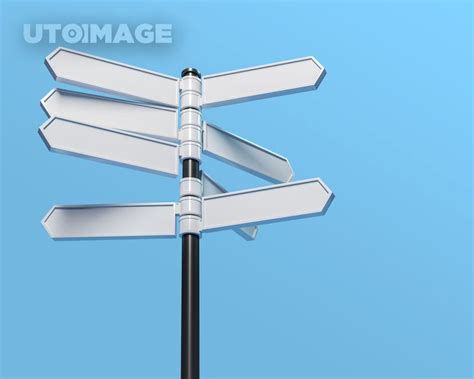 방향 안내표지 판 Sjhoya 사진 하늘 안내 안내판 표지판 이정표 목업 디자인 3d 3d렌더링 흰색 금속 기둥 여행 장소 목적지 경로 휴가
