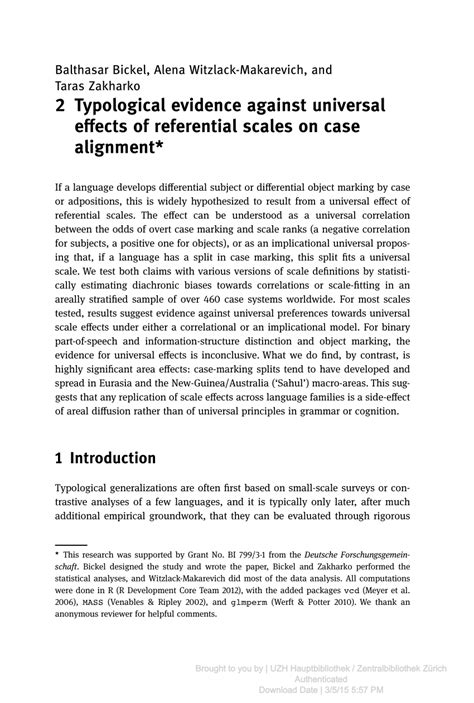 Pdf Typological Evidence Against Universal Effects Of Referential Scales On Case Alignment