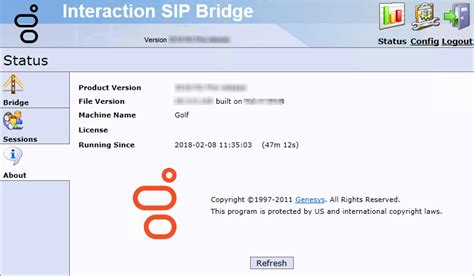 Sip Bridge Technical Reference Status About Page