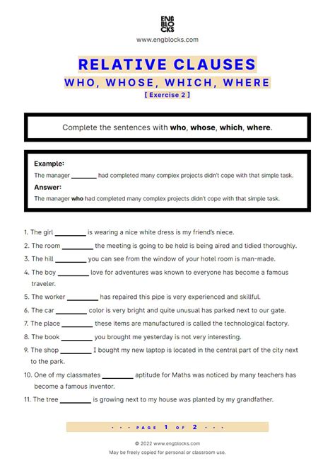 Relative Clauses Exercises Who Whom Whose Design Talk