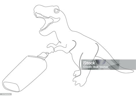 티라노사우루스 렉스의 연속 한 줄은 연필 펠트 펜으로 그렸습니다 얇은 선 그림 벡터 개념입니다 윤곽 그리기 창의적인 아이디어