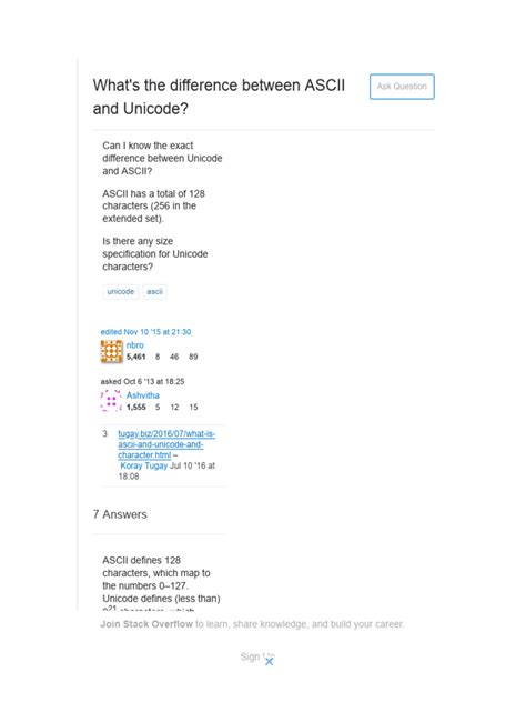 Whats The Difference Between Ascii And Unicode Stack Overflow Pdf