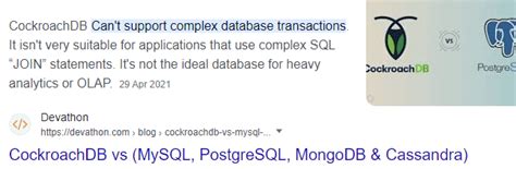 Cockroachdb Not Suitable For Complex Joins Rcockroachdb