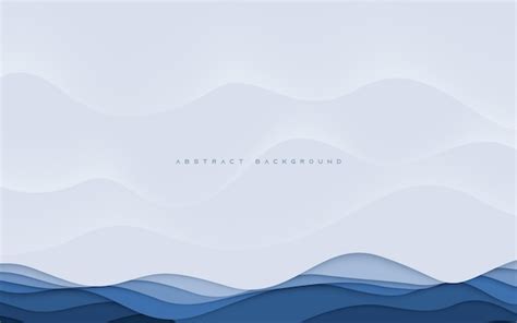 추상 파란색 물결 모양 종이 컷 레이어 배경 빛과 그림자 프리미엄 벡터