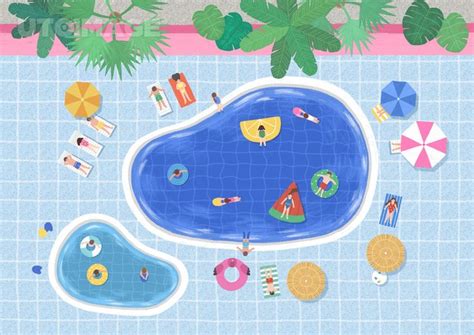 유토이미지 여름풍경003 2024 일러스트레이션 의자 일러스트 수영장