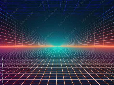 Perspective Grid Abstract Retro Background Created With Generative Ai Technology Stock