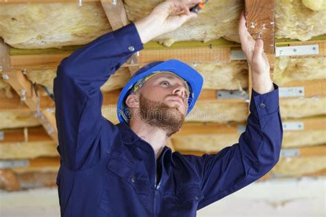 Man Fixing Something On Ceiling Stock Image Image Of Hand Beautiful