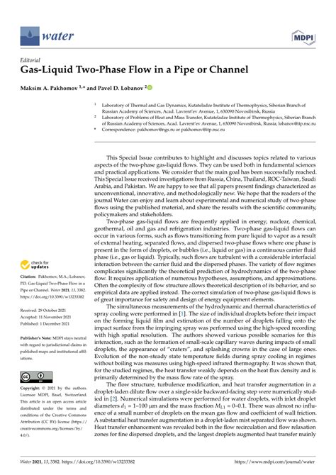 PDF Gas Liquid Two Phase Flow In A Pipe Or Channel